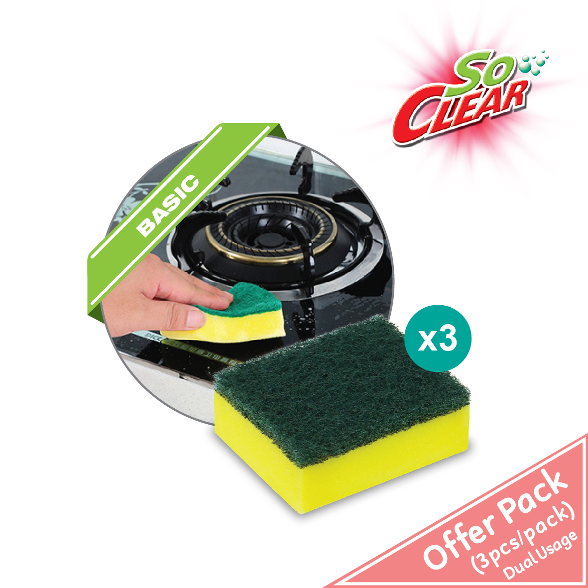 SO CLEAR BASIC OFFER PACK 3/5Pcs Scouring Sponge,Dish Wash,Spons Basuh ...