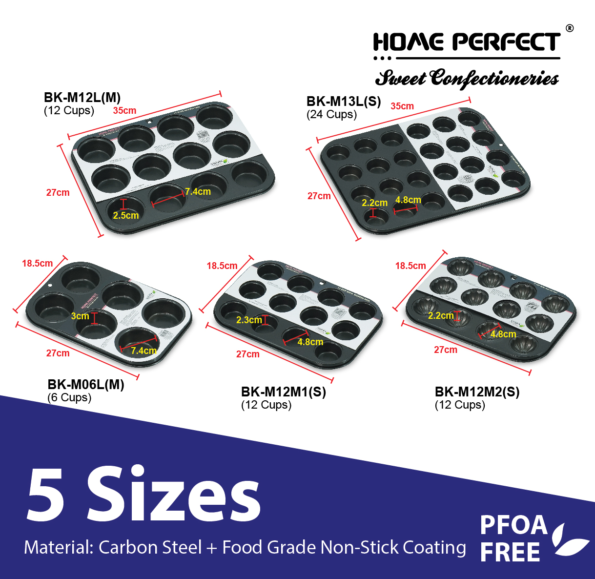 HOME PERFECT 12Cups S Size Non-Stick Muffin Pan,Mini Muffin Cup Cake ...