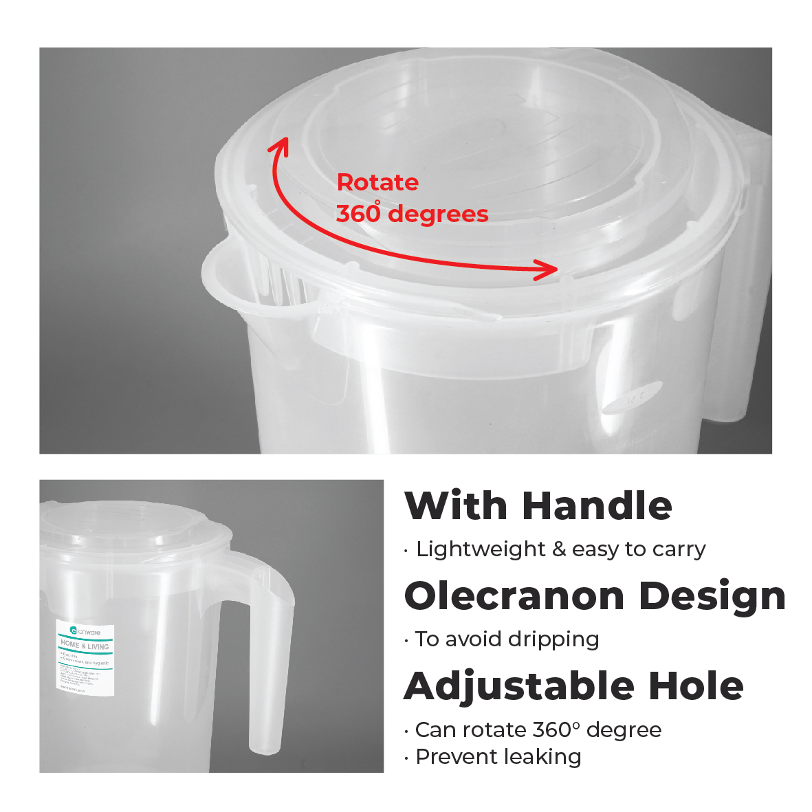 ELIANWARE 4L Water Juice Jug,Pitcher,Fridge Dispenser Jug W/Handle ...