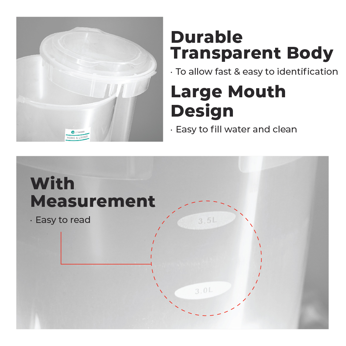 ELIANWARE 4L Water Juice Jug,Pitcher,Fridge Dispenser Jug W/Handle ...