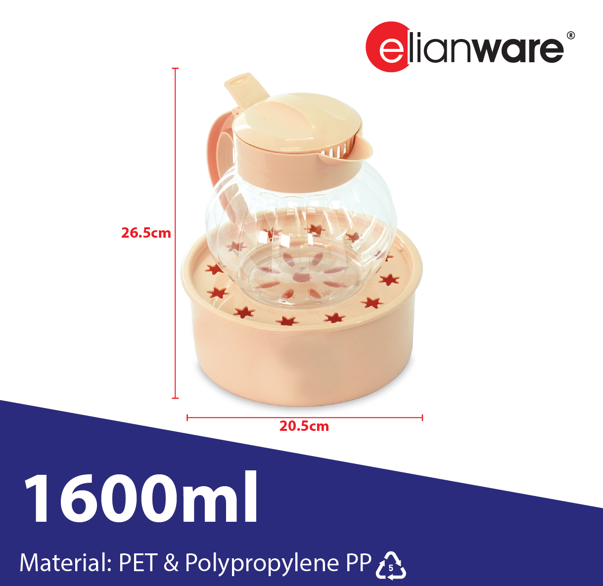 ELIANWARE 1600ml Hand Washing Pot With Cover & Handle & Tray,Kendi Cuci ...