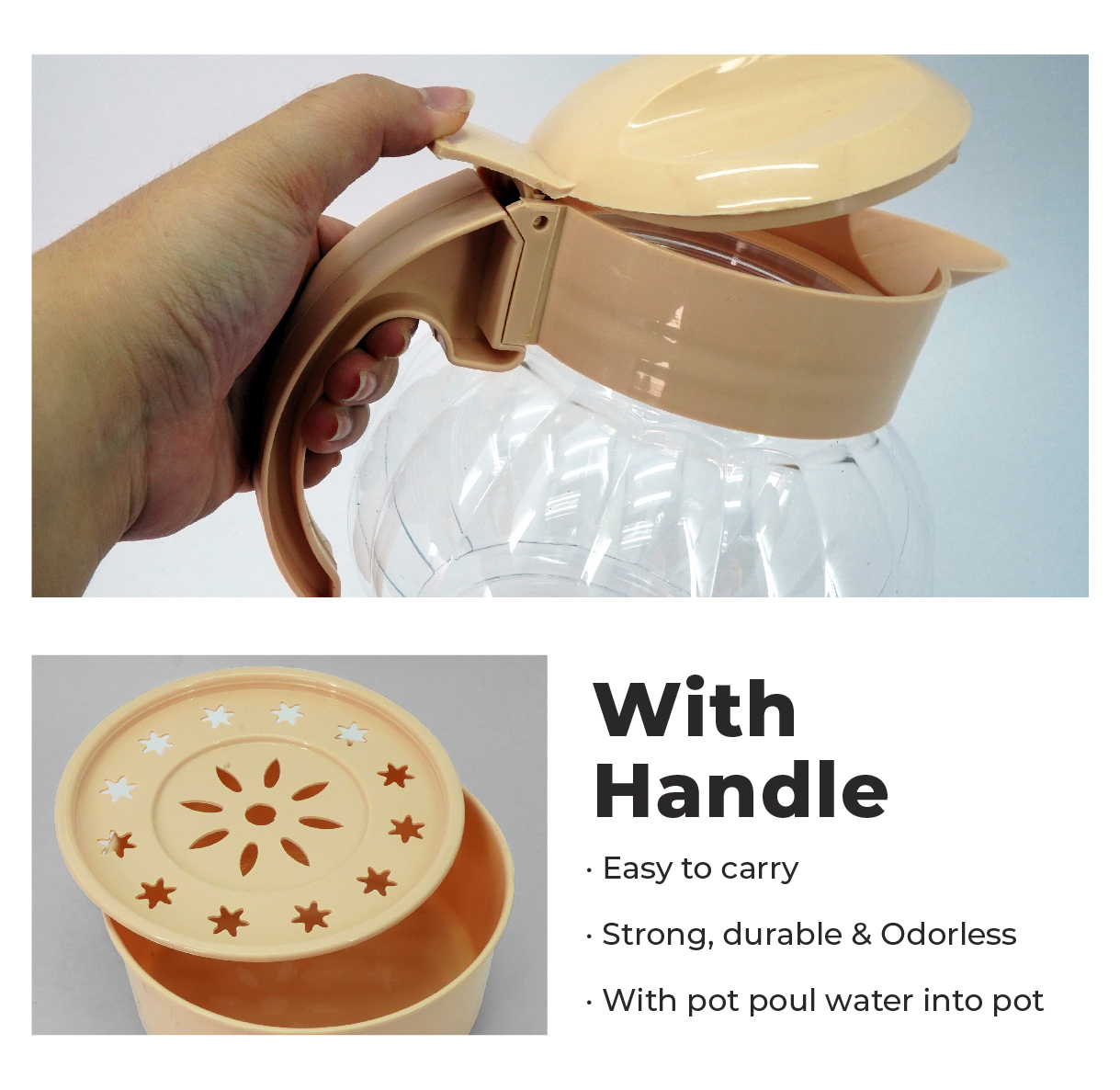 ELIANWARE 1600ml Hand Washing Pot With Cover & Handle & Tray,Kendi Cuci ...