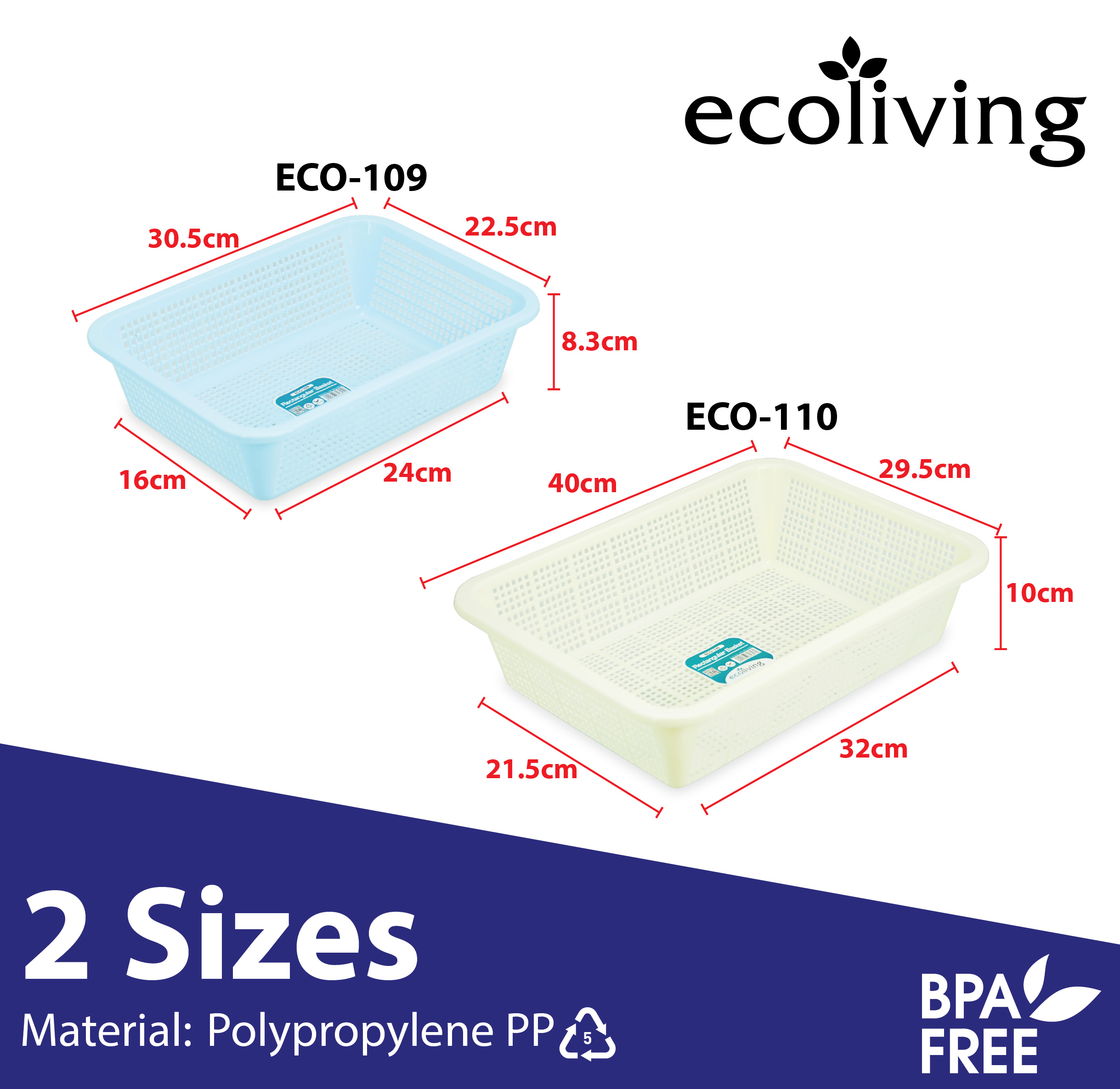 ECO LIVING Rect Stackable Storage Basket, Kitchen Office Storage Bin ...