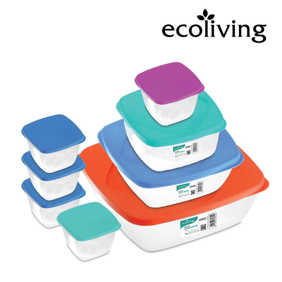 ECO LIVING CARTON DEAL 24Pcs/Pack 4In1 Square Stackable Food Keeper ...