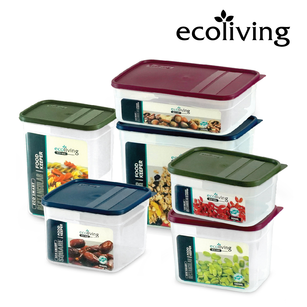 ECO LIVING 900ml/1.3/2.2LTR Rect.Airtight Freezer ECO Smart Keeper ...