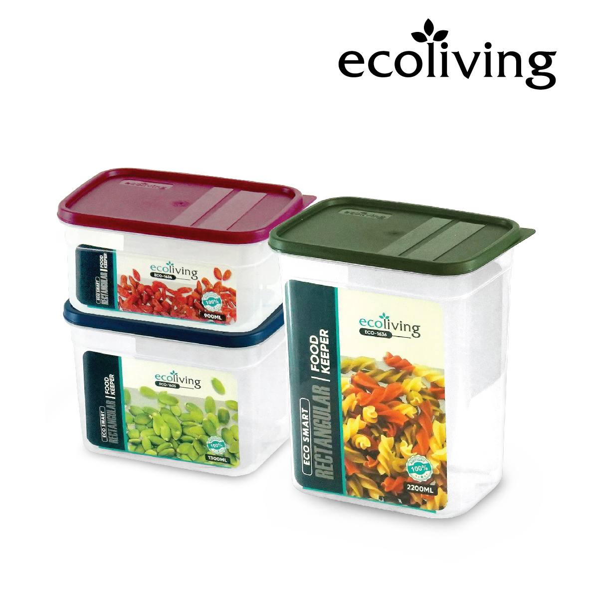 ECO LIVING 900ml/1.3/2.2LTR Rect.Airtight Freezer ECO Smart Keeper ...