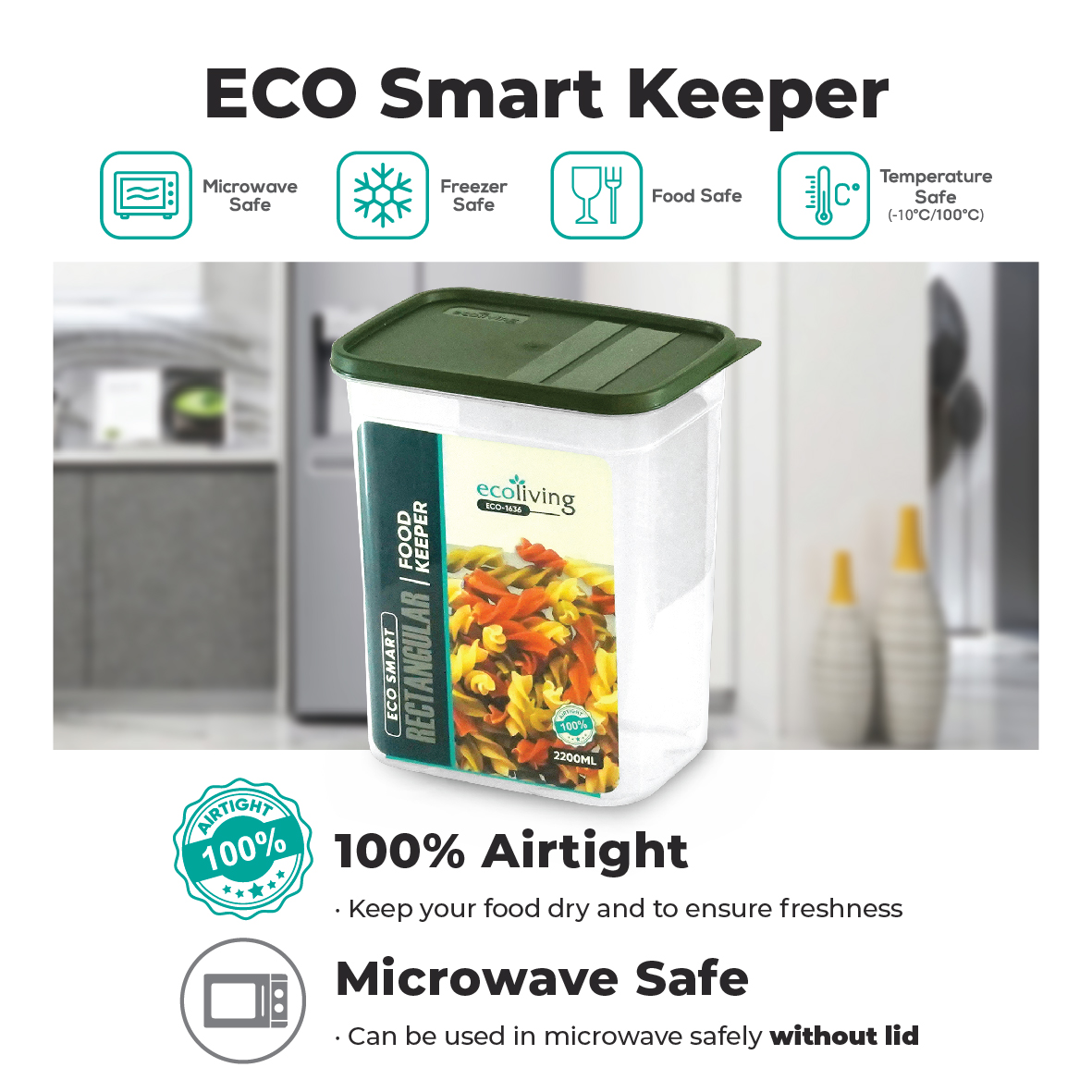 ECO LIVING OFFER PACK 900ml/1.3/2.2LTR Rect.Airtight Freezer ECO Smart Keeper,Container,Bekas ...
