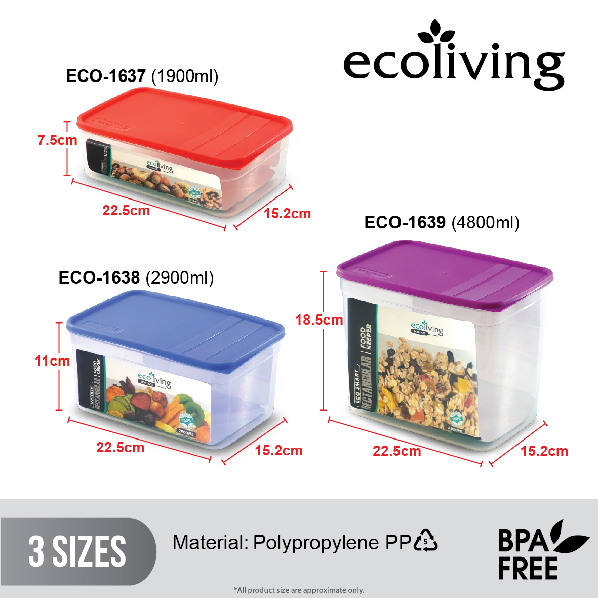 ECO LIVING OFFER PACK 1.9/2.9/4.8L Rect.AirTight Freezer ECO Smart ...
