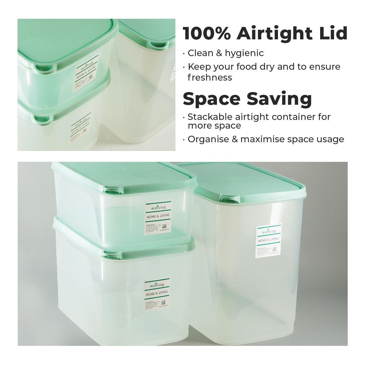 ECO LIVING CARTON DEAL 12Pcs/Pack 1.7/4.2/6.7/11Ltr Rect. Food ...