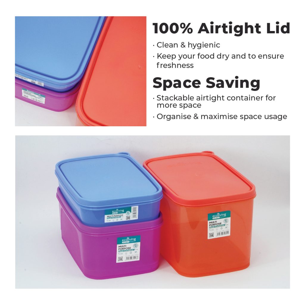 ECO LIVING 1.7/4.2/6.7Ltr Airtight Rect. Colourful Food Storage ...