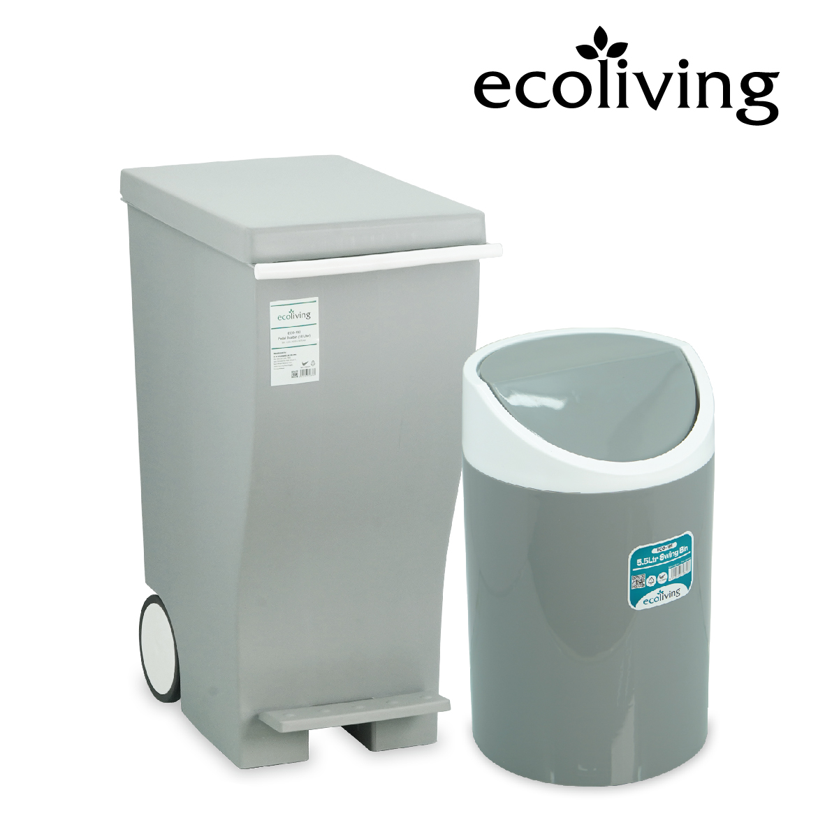 ECO LIVING 18Ltr Rect. Step Foot Pedal Space Save Rubbish Dustbin W/2 ...