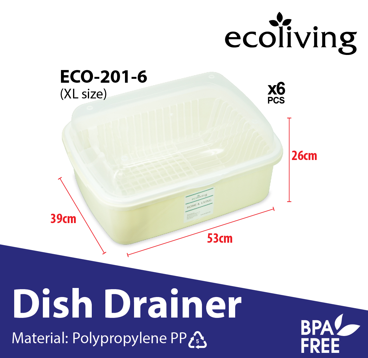 ECO LIVING CARTON DEAL 6Pcs/Ctn Large Capacity Dish Drainer W/Cover ...