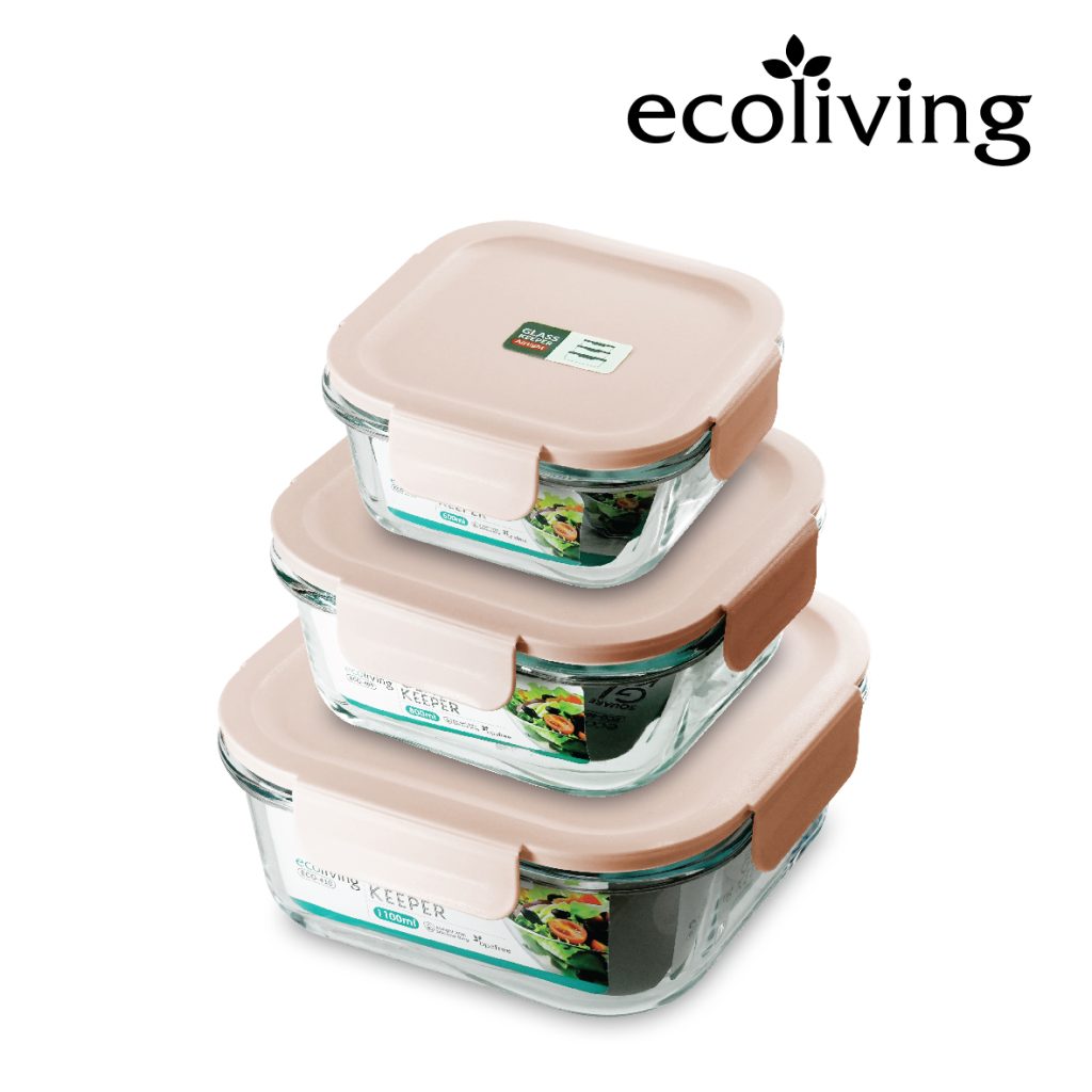 ECO LIVING 500-1100ml Borosilicate Glass Square Airtight 4Side Lock ...