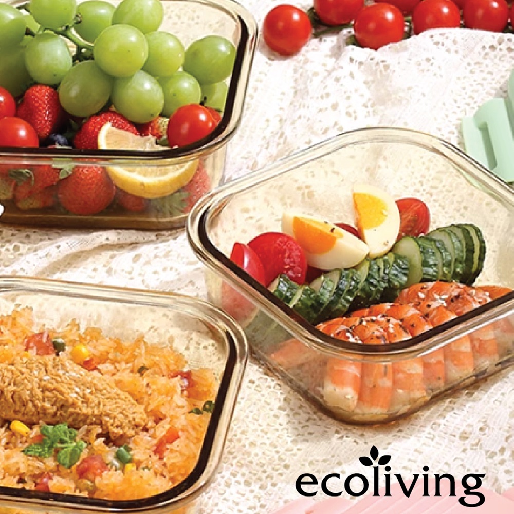 ECO LIVING 500-1100ml Borosilicate Glass Square Airtight 4Side Lock ...