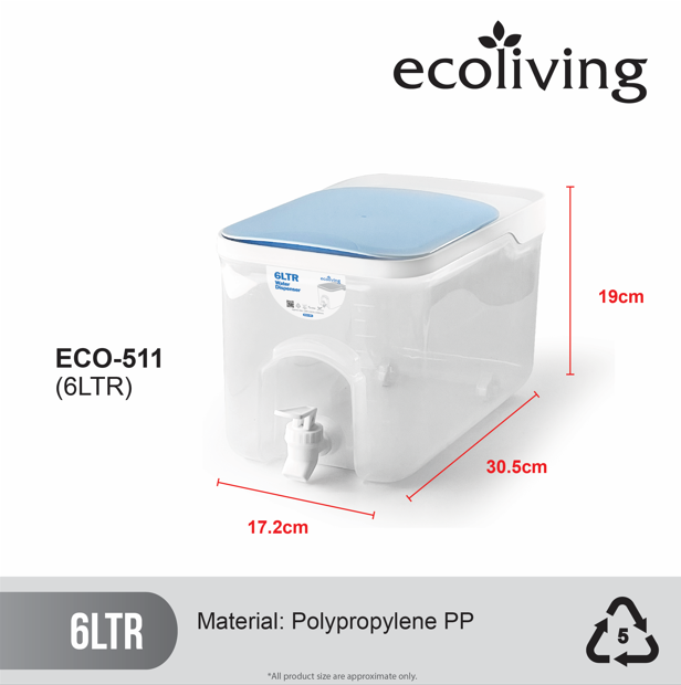 ECO LIVING 6L Water & Juice Dispenser, Water Cooler, Drink Jar, Bekas Air Tong, ECO-511 – EPLAS