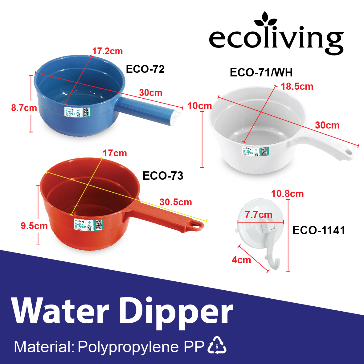 ECO LIVING Bathroom Water Pail Tub W/Heavy Duty Hanging Hole&Handle ...