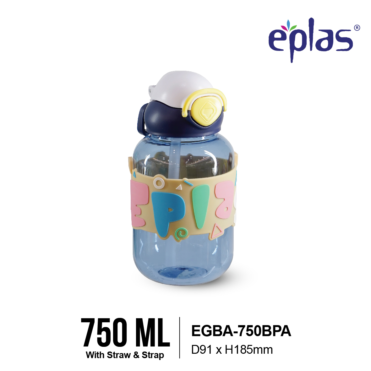 EPLAS KIDS 750ml Water Bottle W/Silicone Straw&Strap&Handle,Push Button ...