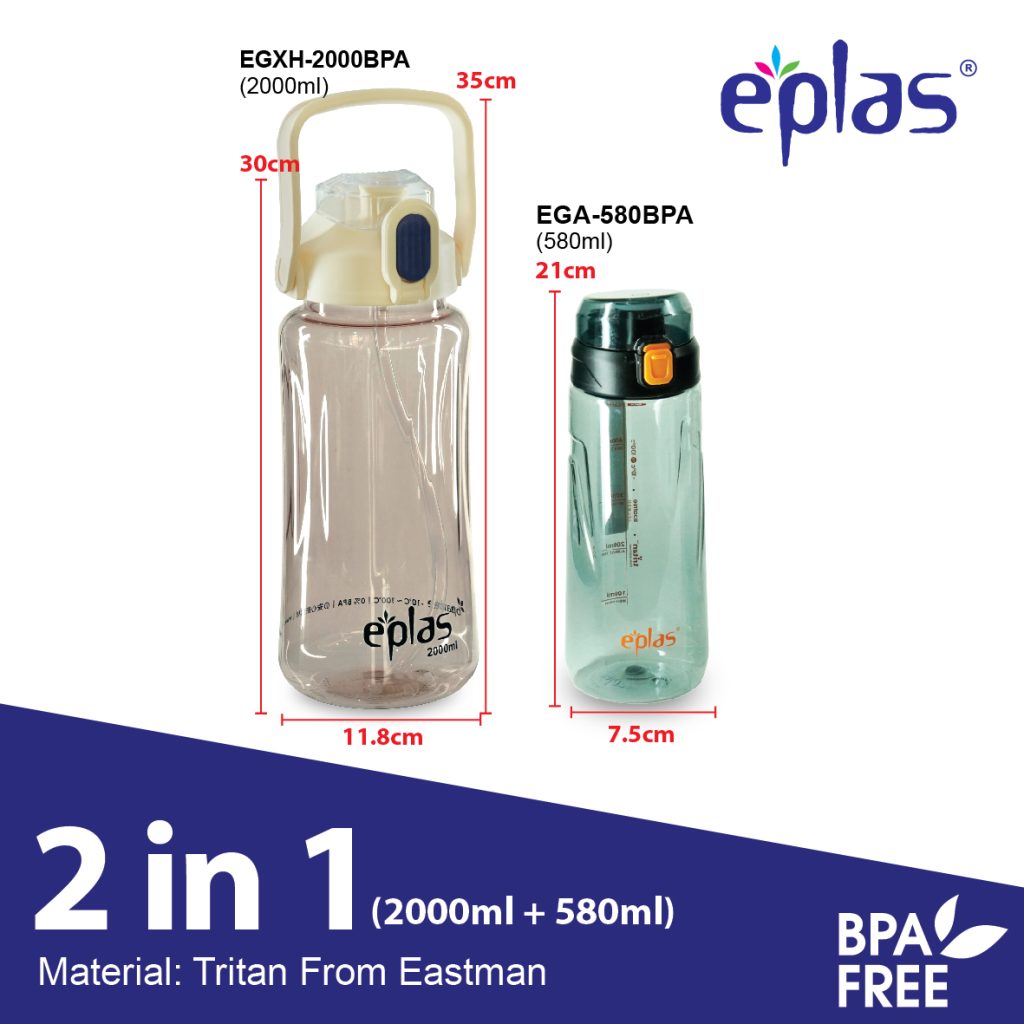 EPLAS OFFER PACK 2In1 2000+580ML Water Bottle Set With Handle,Water ...