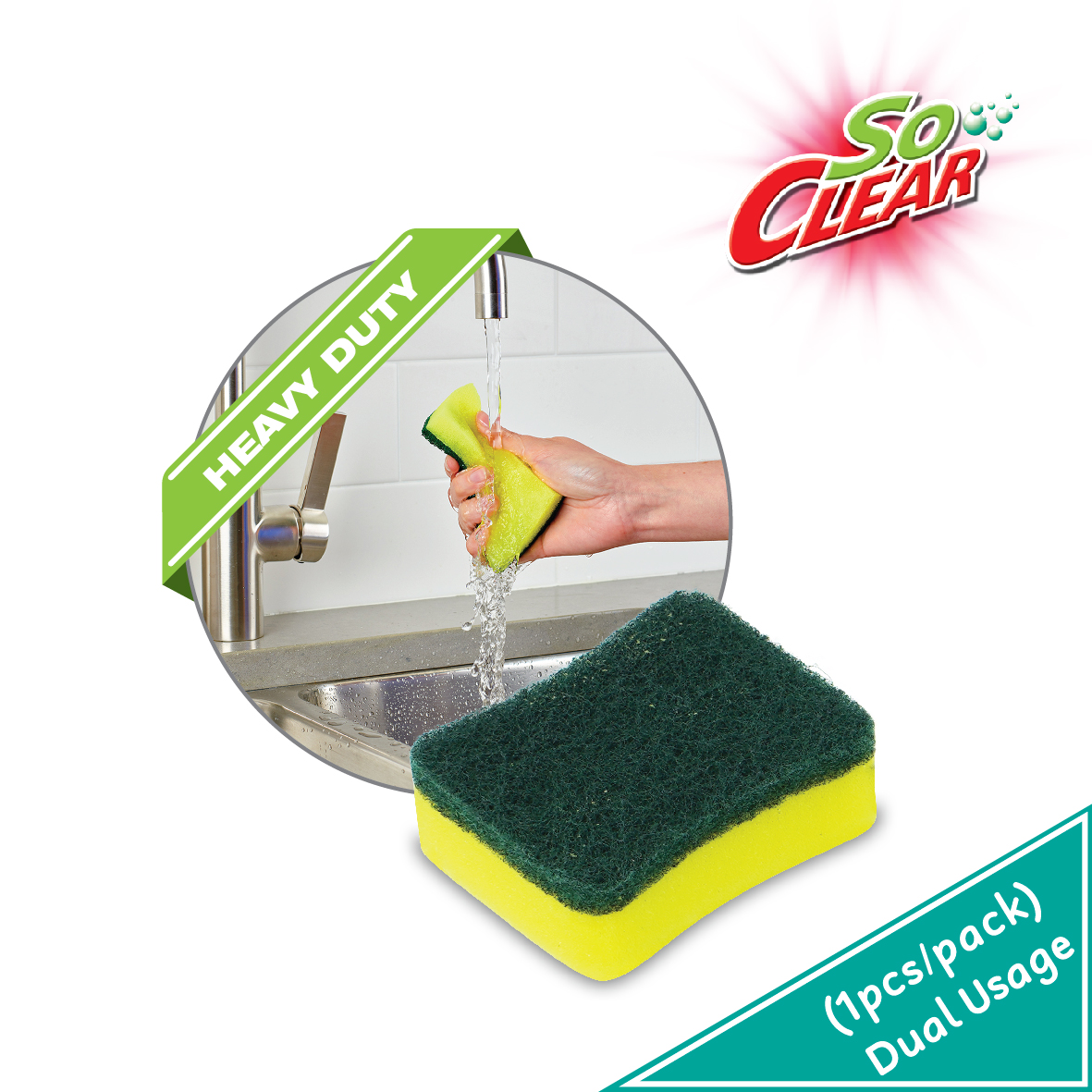 SO CLEAR HEAVY DUTY 1/2/4Pcs Non-Stick Scouring Sponge,Dish Wash,Spons ...