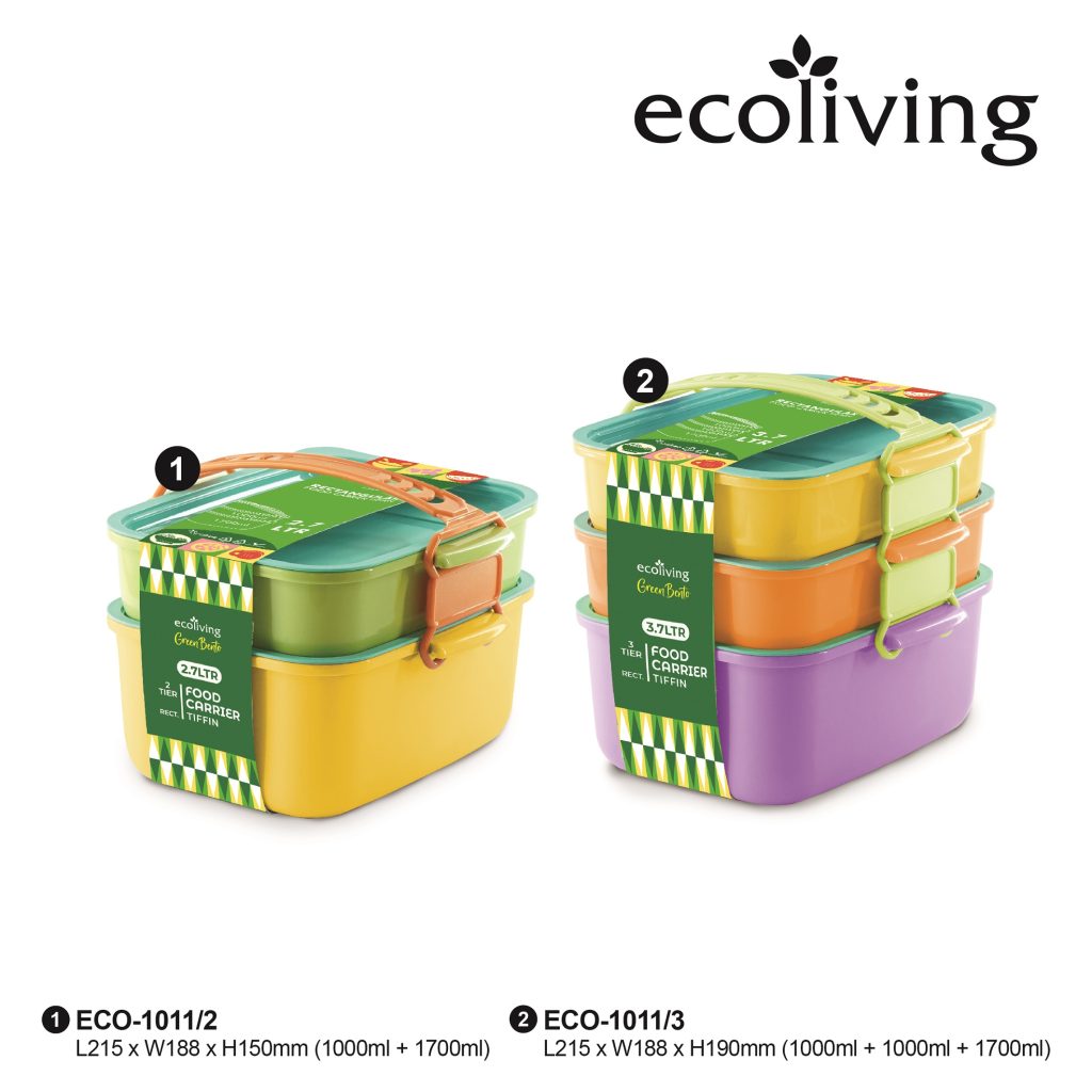 ECO LIVING 2/3 Tier Rectangular Bento Lunch Box Food Carrier, Bekas ...