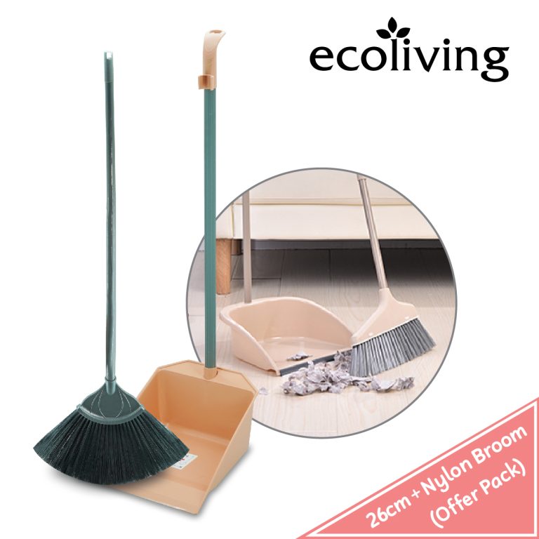 ECO LIVING OFFER PACK Dustpan W/Teeth & Broom W/Handle Set, Buckle ...