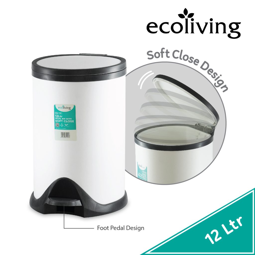 ECO LIVING 12Ltr Soft Close Round Foot Pedal Dustbin,Garbage Rubbish W ...