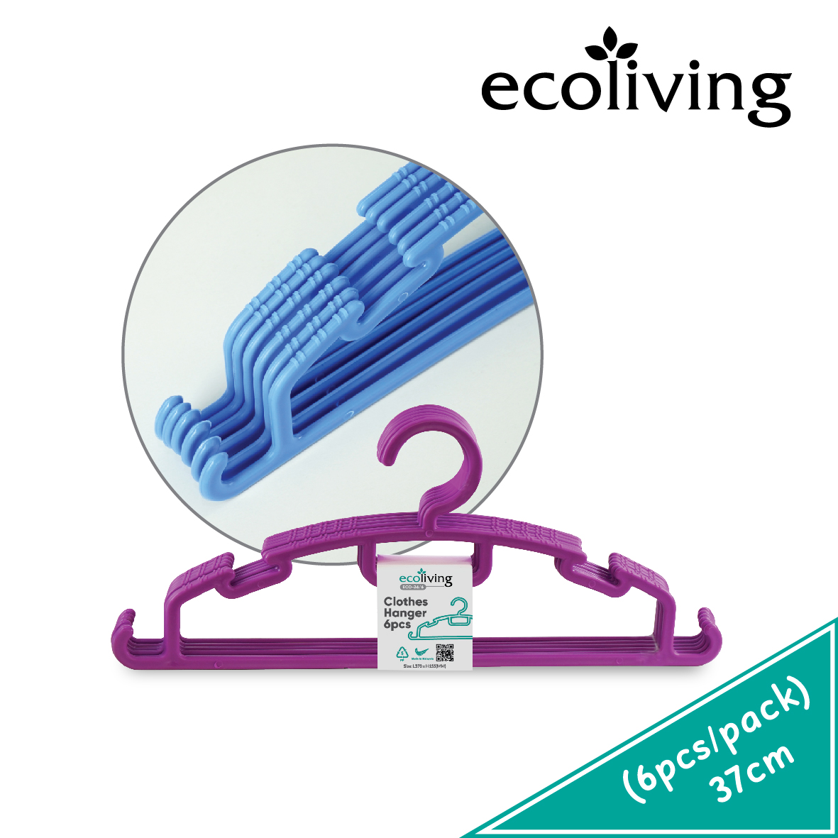 ECO LIVING 6Pcs Colourful Non-Slip Clothes Hanger W/2 Side Hooks,Space ...