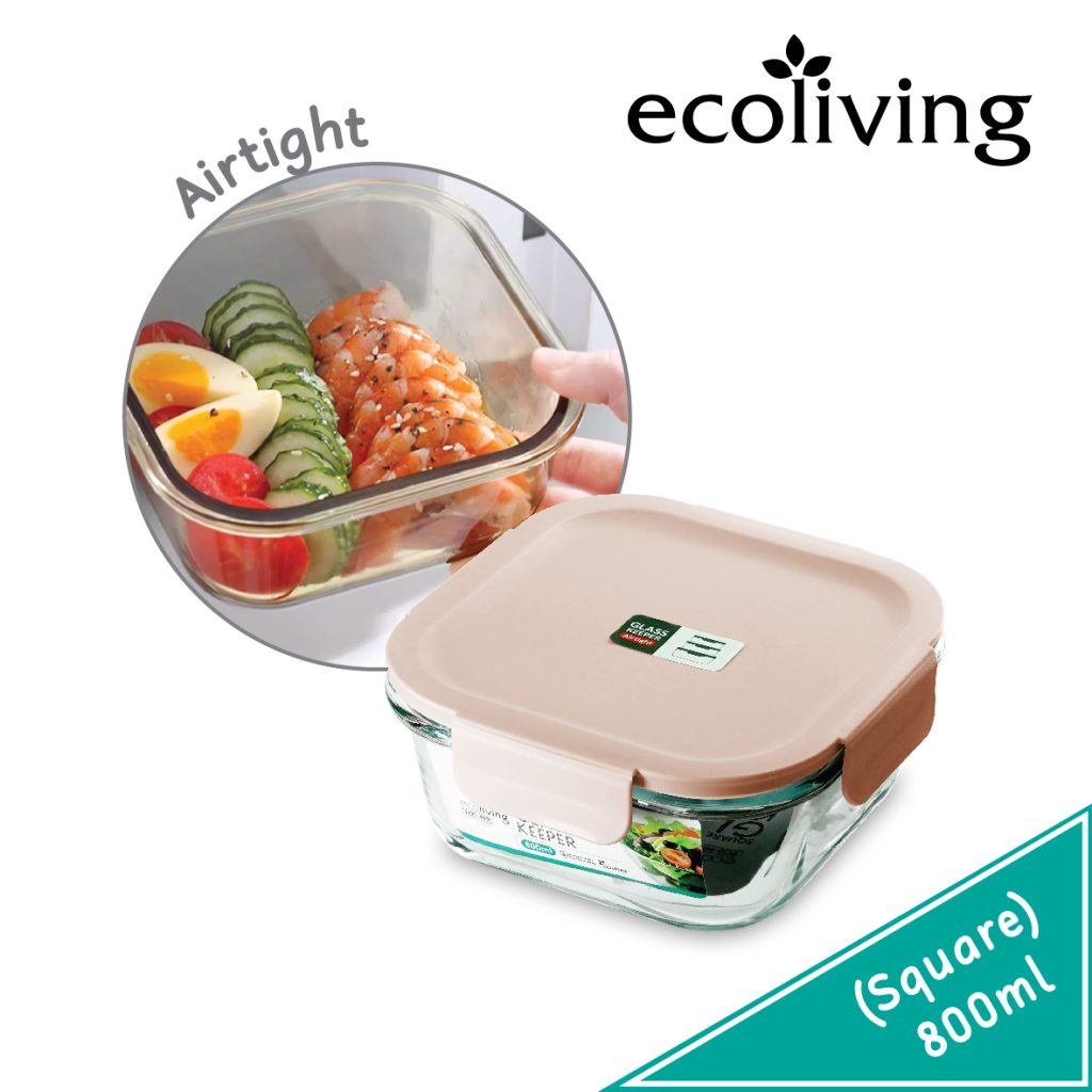 ECO LIVING 500-1100ml Borosilicate Glass Square Airtight 4Side Lock ...