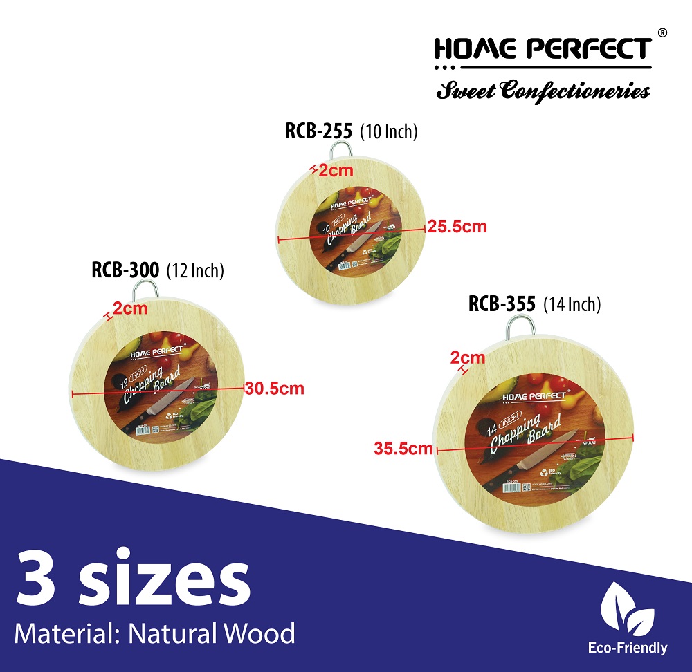 HOME PERFECT 10/12/14 Inch Wooden Round Kitchen Cutting Board, Chopping ...