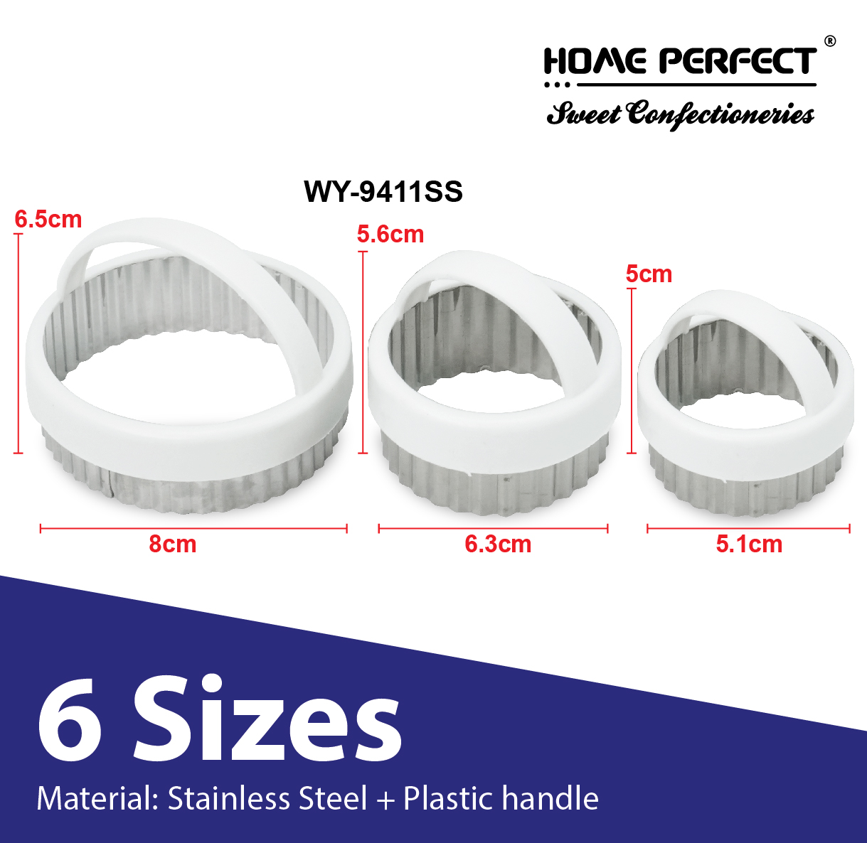 HOME PERFECT 3Pcs/Pack S/S Stackable Round/Wave Flated Edge Cookies ...